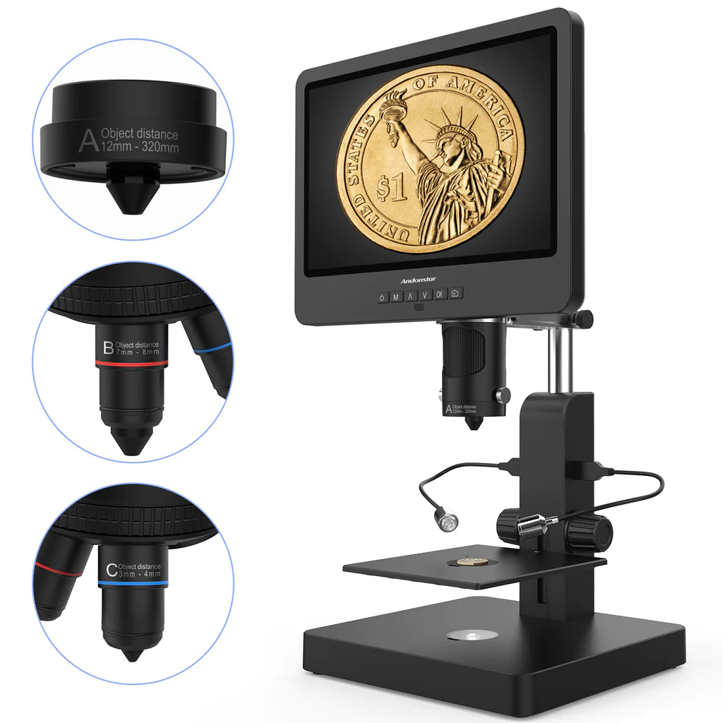 Andonstar 3 Lenses HDMI 10.1 Inch LCD Coin Digital Microscope AD249S-P – ThinkRobotics.com